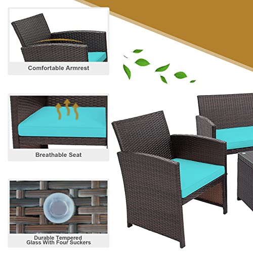 Acquire 4PCS Patio Rattan Furniture Set Cushioned Chair Sofa Table Suitable for Patio, Porch, Garden and Balcony, etc (Color : B)