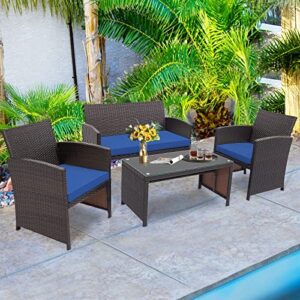 Acquire 4PCS Patio Rattan Furniture Set Cushioned Chair Sofa Table Suitable for Patio, Porch, Garden and Balcony, etc (Color : B)