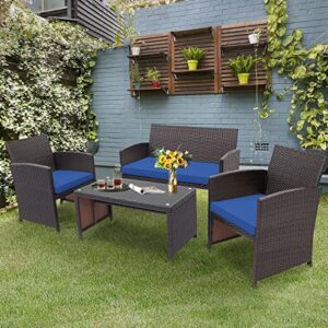 Acquire 4PCS Patio Rattan Furniture Set Cushioned Chair Sofa Table Suitable for Patio, Porch, Garden and Balcony, etc (Color : B)