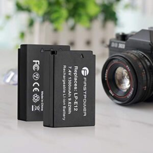 FirstPower 2 Pack LP-E12 Batteries Compatible with Canon EOS M50, EOS M50 Mark II, EOS M, EOS M2, EOS M10, EOS M100, EOS M200, SX70 HS, Rebel SL1 Mirrorless Digital Cameras