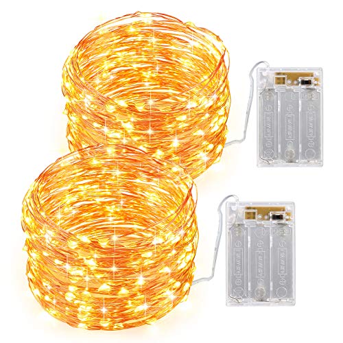 AMIR Upgraded Fairy String Lights, 100 LED 33FT Starry Lights, 2 Modes Waterproof Decorative Lights Battery Operated for Garden Wedding Christmas (Battery Not Included - 2 Pack)