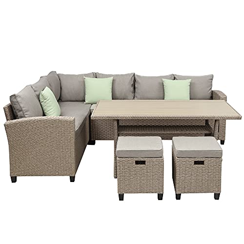 Acquire 5 Pcs Outdoor Conversation Set Patio Furniture Set All Weather Wicker Sectional Couch Sofa Dining Table Chair w/Ottoman&Pillow (Color : B)