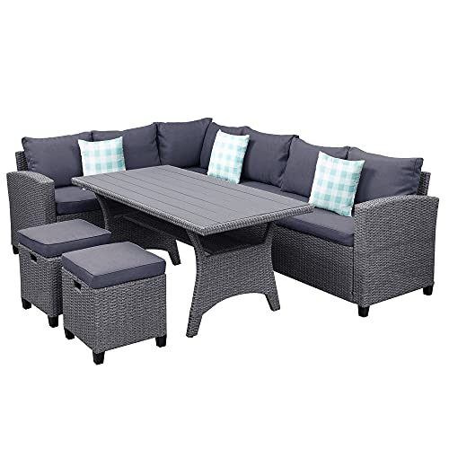 Acquire 5 Pcs Outdoor Conversation Set Patio Furniture Set All Weather Wicker Sectional Couch Sofa Dining Table Chair w/Ottoman&Pillow (Color : B)