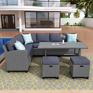 Acquire 5 Pcs Outdoor Conversation Set Patio Furniture Set All Weather Wicker Sectional Couch Sofa Dining Table Chair w/Ottoman&Pillow (Color : B)