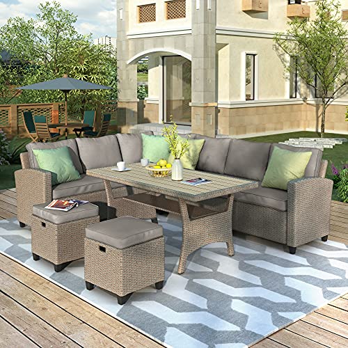 Acquire 5 Pcs Outdoor Conversation Set Patio Furniture Set All Weather Wicker Sectional Couch Sofa Dining Table Chair w/Ottoman&Pillow (Color : B)