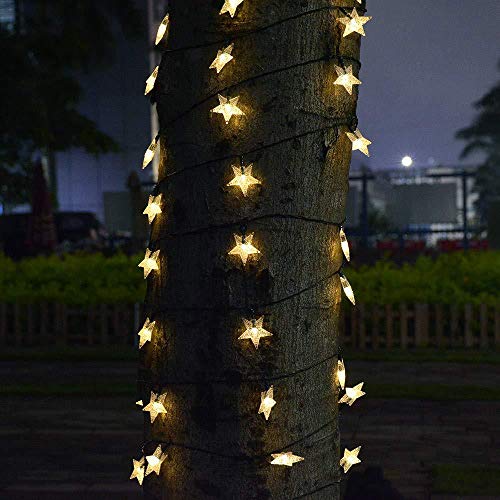 PACJOY Solar Star Twinkle String Lights, 23FT 50LED 8 Modes Solar Powered Fairy Decorative Light Waterproof Lights for Gardens, Lawn Patio, Indoor Decoration, Xmas, Wedding, Holiday (Warm White)