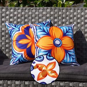 ONWAY Outdoor Pillow Covers Waterproof 16x16 Set of 4 Floral Boho Decorative Throw Cushion Cover Farmhouse Pillows for Bench Couch Patio Furniture