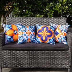 ONWAY Outdoor Pillow Covers Waterproof 16x16 Set of 4 Floral Boho Decorative Throw Cushion Cover Farmhouse Pillows for Bench Couch Patio Furniture