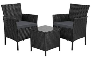 yaheetech 3 pieces patio porch furniture sets, rattan patio chair & table set pe wicker bistro set for outdoor/garden/yard