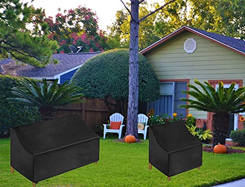 delightLife Patio Furniture Sofa Cover, Outdoor Waterproof 600D 2-3 Seater Loveseat Black Cover, Buckles Drawstring and Air Vent Design (90" Wx34 Dx32 H)