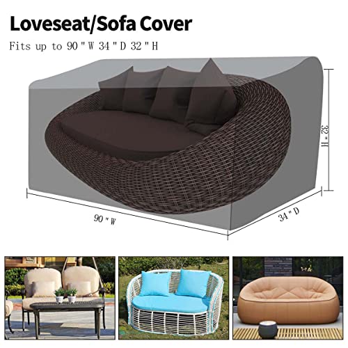 delightLife Patio Furniture Sofa Cover, Outdoor Waterproof 600D 2-3 Seater Loveseat Black Cover, Buckles Drawstring and Air Vent Design (90" Wx34 Dx32 H)