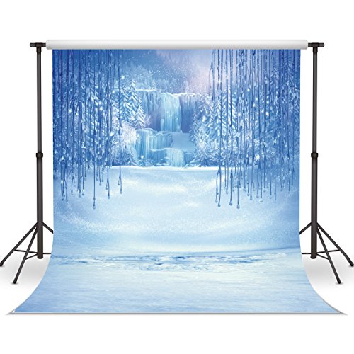 LYWYGG 5x7ft Winter Backdrop Ice and Snow White World Photography Backdrops Background Christmas Winter Frozen Snow Ice Crystal Pendant World Backdrops for Children Photo Studio Props Backdrop CP-13