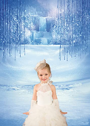 LYWYGG 5x7ft Winter Backdrop Ice and Snow White World Photography Backdrops Background Christmas Winter Frozen Snow Ice Crystal Pendant World Backdrops for Children Photo Studio Props Backdrop CP-13