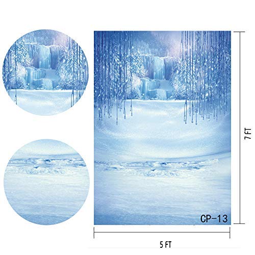 LYWYGG 5x7ft Winter Backdrop Ice and Snow White World Photography Backdrops Background Christmas Winter Frozen Snow Ice Crystal Pendant World Backdrops for Children Photo Studio Props Backdrop CP-13