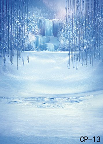 LYWYGG 5x7ft Winter Backdrop Ice and Snow White World Photography Backdrops Background Christmas Winter Frozen Snow Ice Crystal Pendant World Backdrops for Children Photo Studio Props Backdrop CP-13