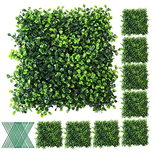 Savieva Grass Wall Panels, 8PCS 10x10inch Artificial Boxwood Hedges Panels, UV Protected Greenery Backdrop Wall Faux Grass Decor for Outdoor Indoor Garden Backyard Fence Privacy Hedge Screen