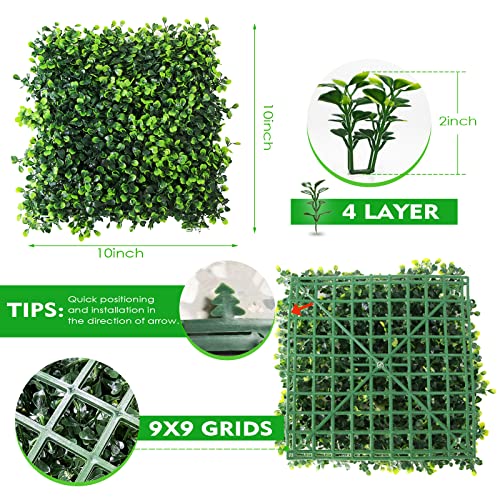 Savieva Grass Wall Panels, 8PCS 10x10inch Artificial Boxwood Hedges Panels, UV Protected Greenery Backdrop Wall Faux Grass Decor for Outdoor Indoor Garden Backyard Fence Privacy Hedge Screen