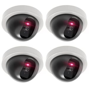 wali dummy fake security cctv dome camera with flashing red led light with security alert sticker decals (sdw-4), 4 packs, white