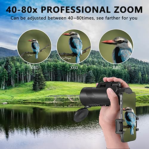 80x100 Monocular-Telescope High Powered for Smartphone Low Night Vision Monoculars for Adults High Definition Monocular Telescope for Stargazing Hunting Wildlife Bird Watching Travel Camping Hiking