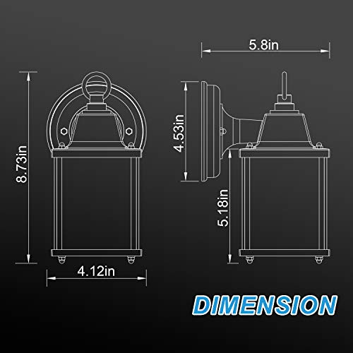 MOON BAY G02172-NA x 2 High Volt, E26 Base Socket(excl),Die-Cast Aluminum Body with Clear Glass Shade Waterproof for Outdoor Hallway Yard(2pack, Matt Black