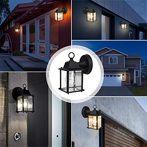 MOON BAY G02172-NA x 2 High Volt, E26 Base Socket(excl),Die-Cast Aluminum Body with Clear Glass Shade Waterproof for Outdoor Hallway Yard(2pack, Matt Black