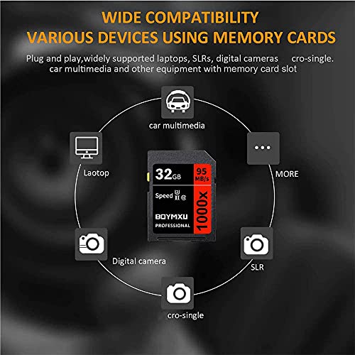 32GB Memory Card, BOYMXU Professional 1000 x Class 10 Card U3 Memory Card Compatible Computer Cameras and Camcorders, Camera Memory Card Up to 95MB/s, Red/Black