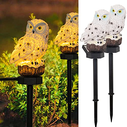 DAZZLE BRIGHT 2 Pack Owl Figure Solar LED Lights, Resin Garden Waterproof Decorations with Stake for Outdoor Yard Pathway Outside Patio Lawn Decor to Scare Birds Away