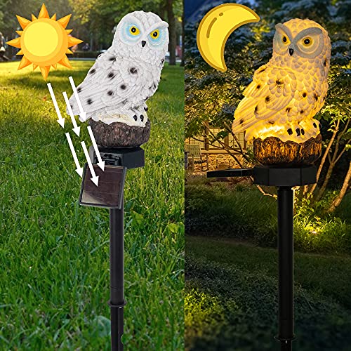 DAZZLE BRIGHT 2 Pack Owl Figure Solar LED Lights, Resin Garden Waterproof Decorations with Stake for Outdoor Yard Pathway Outside Patio Lawn Decor to Scare Birds Away