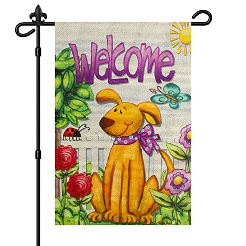 Welcome Dogs Garden Flag Double Sided, Welcome to Dog House Yard Outdoor Small Decor Home Outside Decoration 12" x 18"