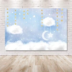 MEHOFOTO Blue and White Cloud Photo Studio Backdrop Props Prince Birthday Boy Baby Shower Party Decorations Hanging Gold Stars Twinkle Twinkle Little Stars Photography Background Banner 7x5ft