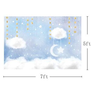 MEHOFOTO Blue and White Cloud Photo Studio Backdrop Props Prince Birthday Boy Baby Shower Party Decorations Hanging Gold Stars Twinkle Twinkle Little Stars Photography Background Banner 7x5ft