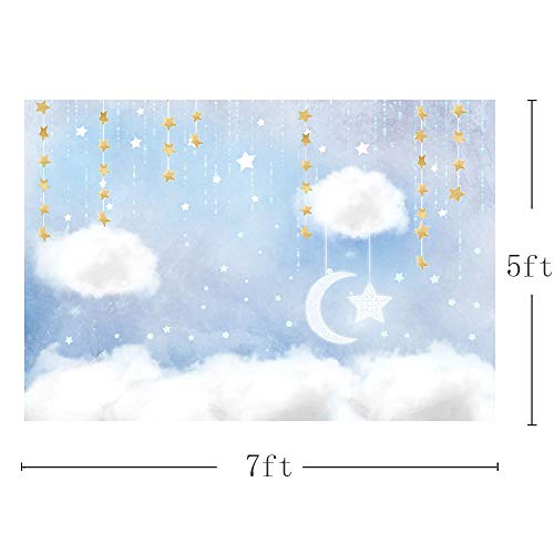 MEHOFOTO Blue and White Cloud Photo Studio Backdrop Props Prince Birthday Boy Baby Shower Party Decorations Hanging Gold Stars Twinkle Twinkle Little Stars Photography Background Banner 7x5ft