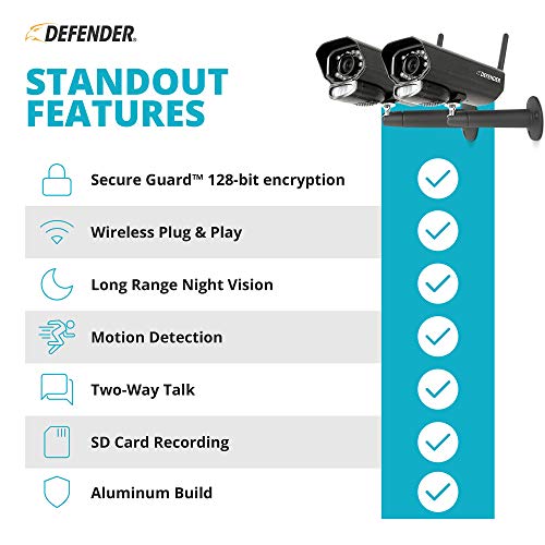 Defender PhoenixM2 Security System - Indoor and Outdoor Wireless Security System Camera with LCD Screen - Business and Home Security System - Plug and Play, No WiFi Connection Required (2 Cameras)