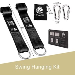 Tree Swing Hanging Strap - 5ft Swing Straps Outdoor Suspension Accessories Kit, Holds 2200lbs with Stainless Carabiners, Easy Installation, Perfect for Baby/Garden/Toddler Swing (Black)