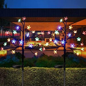 yingfake solar garden cherry blossom lights, 2 pack outdoor waterproof led solar powered flower light, 40 cherry blossom pathway decor landscape lights for garden, yard, patio, lawn