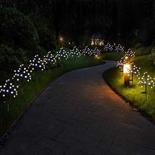 YINGFAKE Solar Garden Cherry Blossom Lights, 2 Pack Outdoor Waterproof LED Solar Powered Flower Light, 40 Cherry Blossom Pathway Decor Landscape Lights for Garden, Yard, Patio, Lawn