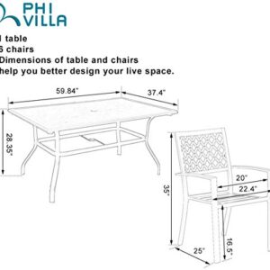 PHI VILLA 7-Piece Metal Outdoor Patio Furniture 37.4" x 59.8" Wood Like Rectangular Dining Table and Chairs Set for Ourdoor Backyard Lawn Garden, Black