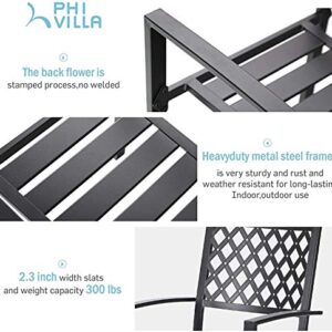 PHI VILLA 7-Piece Metal Outdoor Patio Furniture 37.4" x 59.8" Wood Like Rectangular Dining Table and Chairs Set for Ourdoor Backyard Lawn Garden, Black