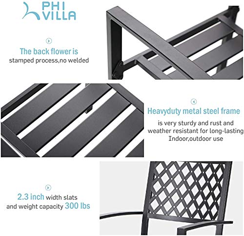 PHI VILLA 7-Piece Metal Outdoor Patio Furniture 37.4" x 59.8" Wood Like Rectangular Dining Table and Chairs Set for Ourdoor Backyard Lawn Garden, Black