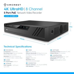 Amcrest 4K 8CH POE NVR (1080p/3MP/4MP/5MP/8MP) POE Network Video Recorder - Supports up to 8 x 8MP/4K IP Cameras, 8-Channel Power Over Ethernet Pre-Installed 2TB Hard Drive (NV4108E-2TB)