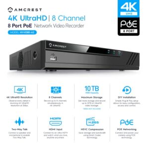 Amcrest 4K 8CH POE NVR (1080p/3MP/4MP/5MP/8MP) POE Network Video Recorder - Supports up to 8 x 8MP/4K IP Cameras, 8-Channel Power Over Ethernet Pre-Installed 2TB Hard Drive (NV4108E-2TB)