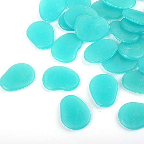 Glow in The Dark Fish Tank Aquarium Pebbles,Rocks, Glowing Gravel Luminous Stones for Aquarium Succulent Garden Gift Decoration (Flake Shape, 44pcs,315g/11.11oz/0.69lb) (Aqua)