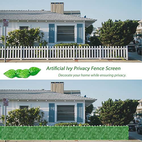 NyShine Artificial Privacy Fence Screen, 39'' x 118'' Ivy Fence Covering Faux Vine Leaf Panels Decoration Patio Privacy Green Wall for Indoor Outdoor Garden Yard Backyard