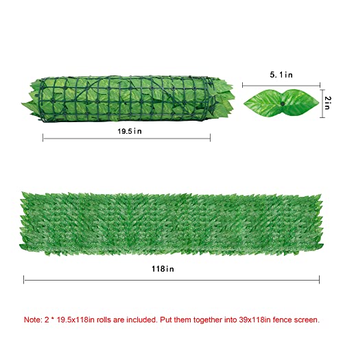 NyShine Artificial Privacy Fence Screen, 39'' x 118'' Ivy Fence Covering Faux Vine Leaf Panels Decoration Patio Privacy Green Wall for Indoor Outdoor Garden Yard Backyard