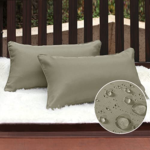 BONZER Outdoor Waterproof Lumbar Pillow Covers for Patio Furniture Indoor Solid Throw Pillowcase for Couch Chair Living Room, 12x20 Inch, Taupe, 2 Pieces