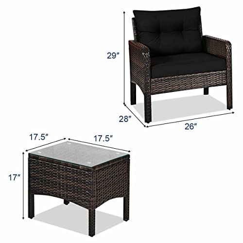 Acquire 3 PCS Outdoor Rattan Conversation Set Patio Garden Cushioned Sofa Chair Coffee Table (Color : A)