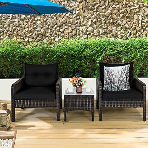 Acquire 3 PCS Outdoor Rattan Conversation Set Patio Garden Cushioned Sofa Chair Coffee Table (Color : A)