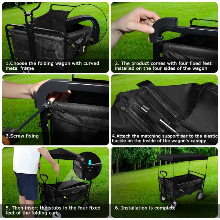 VOONKE Wagon Canopy Cover Garden Push Awning Portable Outdoor Stroller Accessories - Awning for Garden Wagon, Shopping, Camping (Suitable for Half-Folded Wagon) Black