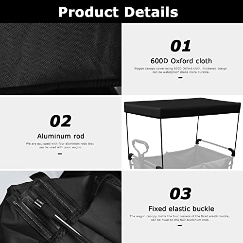 VOONKE Wagon Canopy Cover Garden Push Awning Portable Outdoor Stroller Accessories - Awning for Garden Wagon, Shopping, Camping (Suitable for Half-Folded Wagon) Black