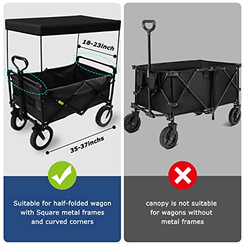 VOONKE Wagon Canopy Cover Garden Push Awning Portable Outdoor Stroller Accessories - Awning for Garden Wagon, Shopping, Camping (Suitable for Half-Folded Wagon) Black